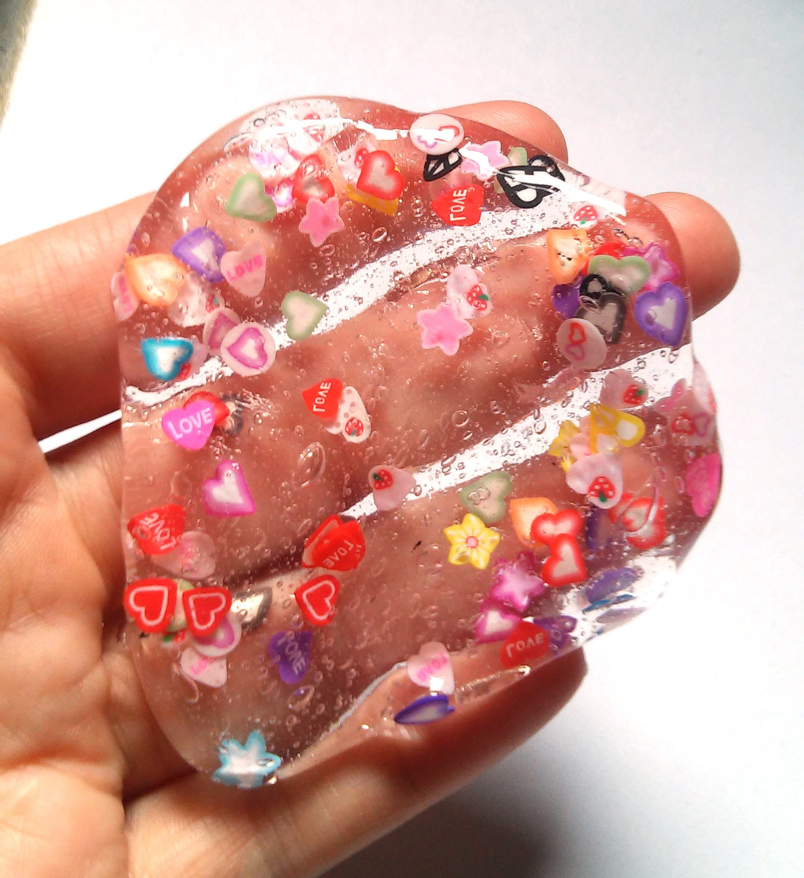 Clear Slime Rainbow Glitter Slime Heart Love Slice Fimo Clear - Etsy