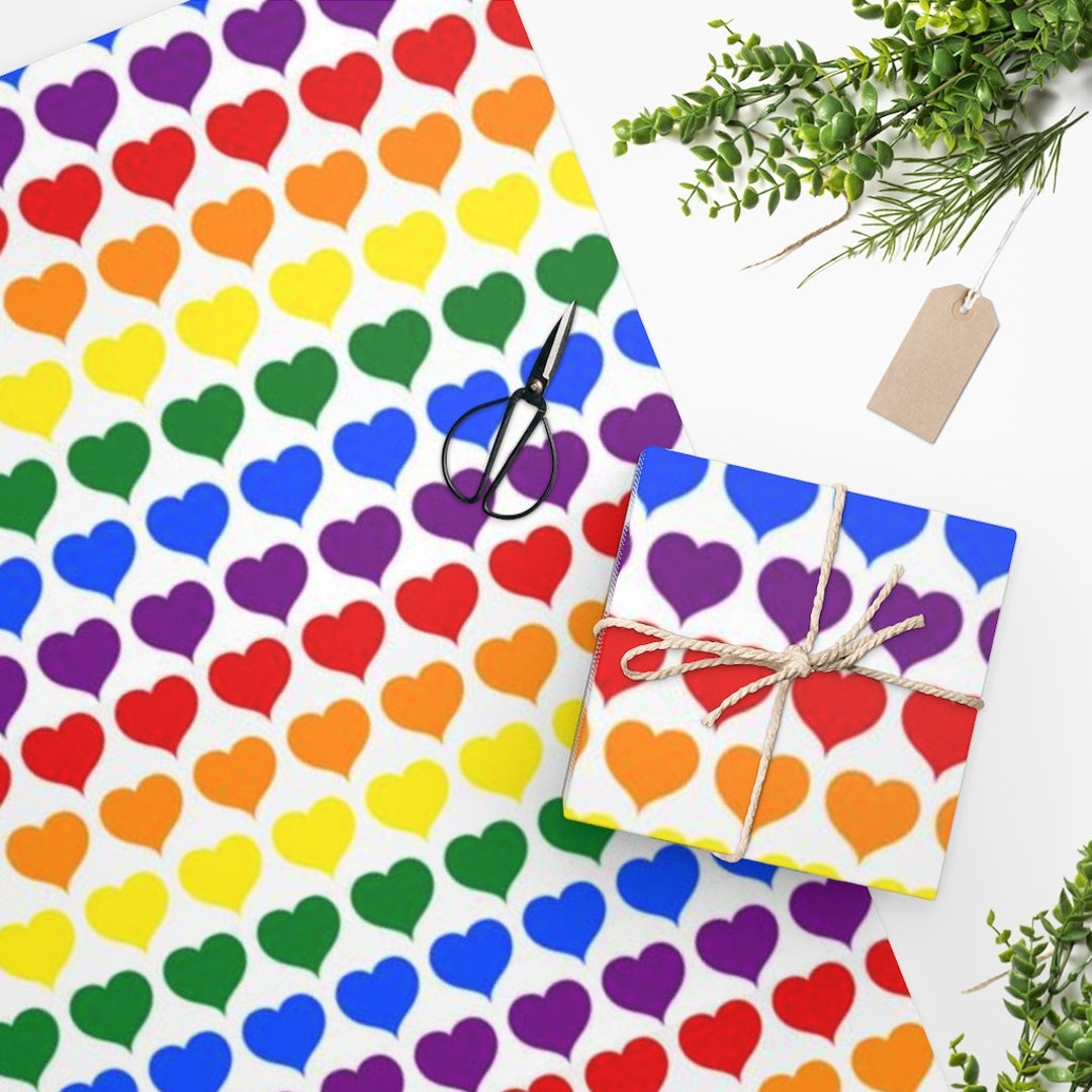 Rainbow Heart Gift Wrap, Pride Wrapping Paper Roll, LGBTQIA Packaging ...