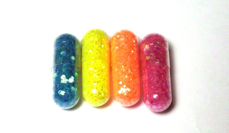 Neon Glitter Pills Glitter Pill Neon Rainbow 4 Pills - Etsy