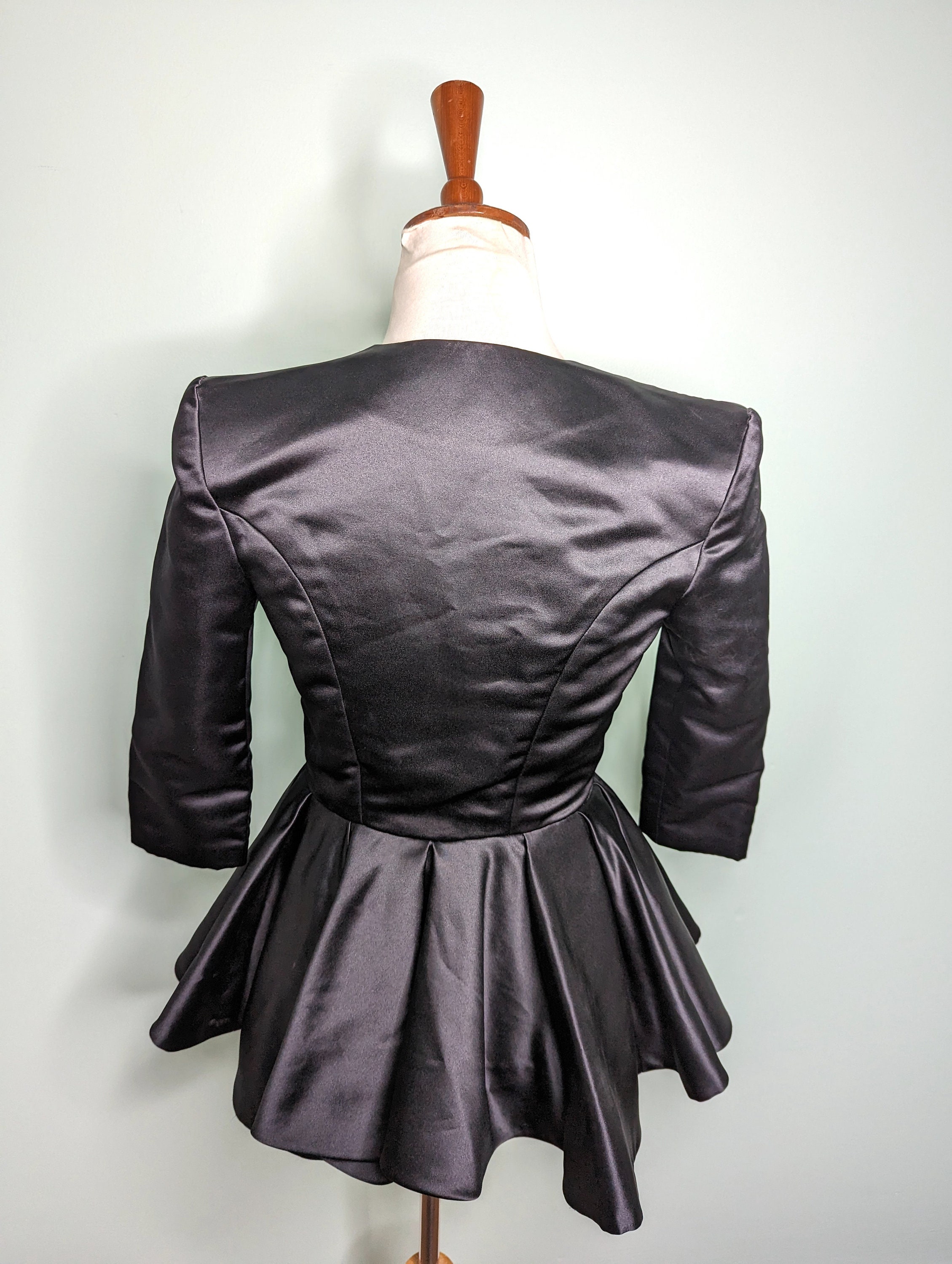 Vintage 1980s Black Satin Jacket, 1980s Corset Jacket, 1980s Peplum ...