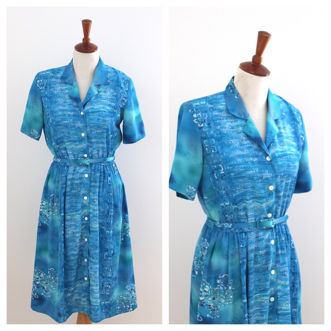 Vintage 1980s Blue Dress , 1980s Shirt Dress, 70s Summer Dress , 70s ...