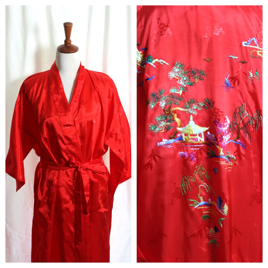 Vintage 60s 70s Robe, 1970s Red Dressing Gown, 1960s Satin Robe ...