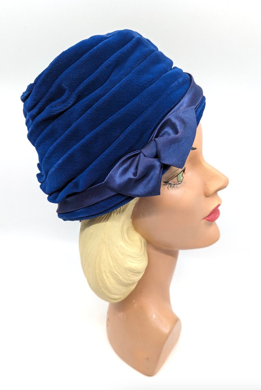 Vintage Blue Velvet Toque Hat - 1950s Satin Trim Winter Hat - Etsy