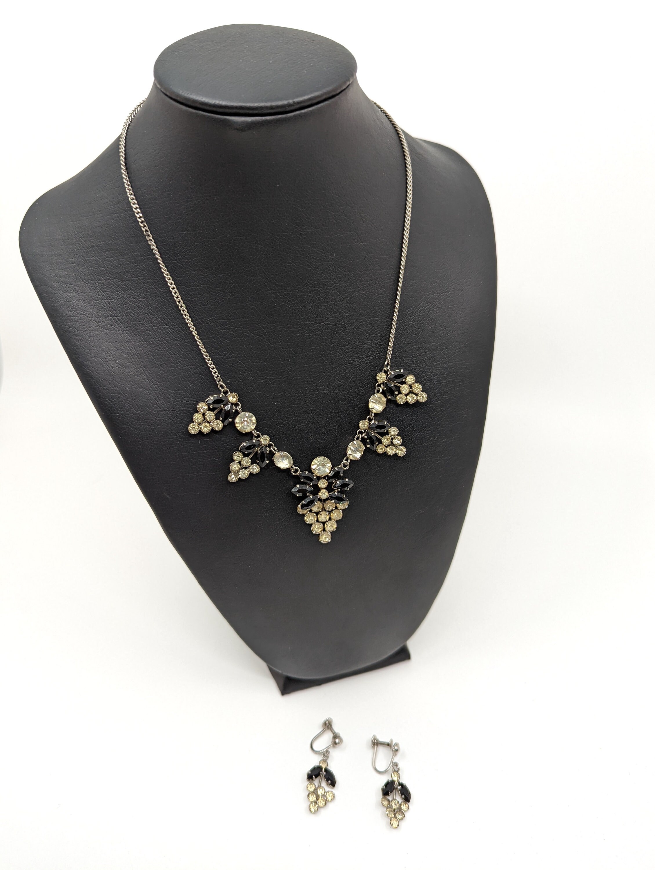 Vintage 1930s Necklace, 1930s Art Deco Rhinestone Necklace & Earrings Set , Vintage 1920s ...