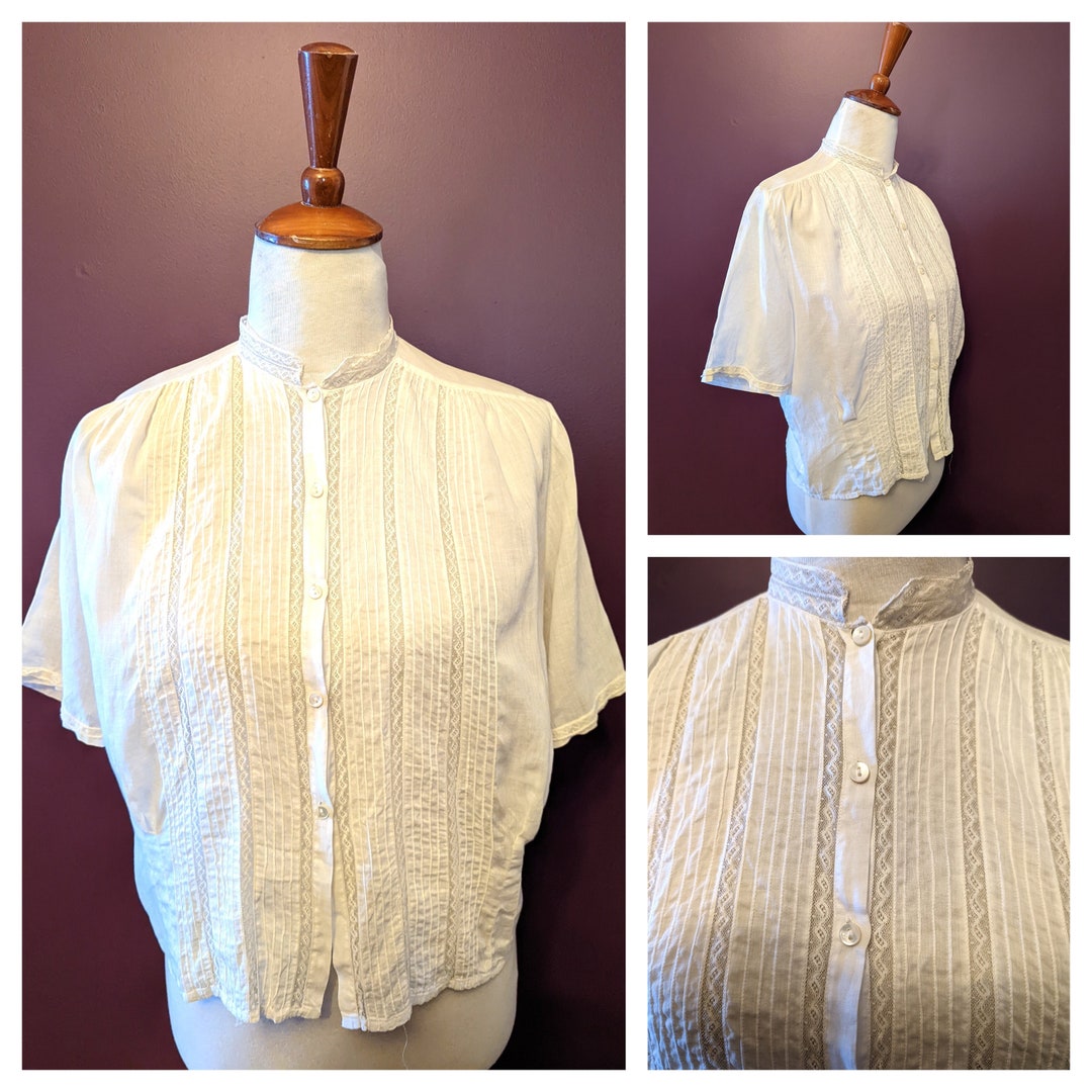 Vintage 1920s Blouse, White Fine Cotton Voile , 1920s Button Down ...