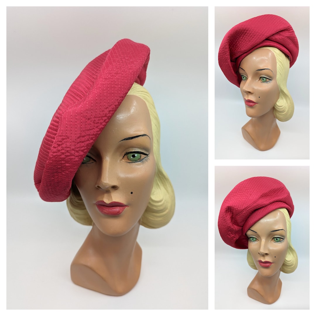 Vintage 60s Beret, 1960s Satin Beret, Pink Quilted Beret, Vintage Pink ...