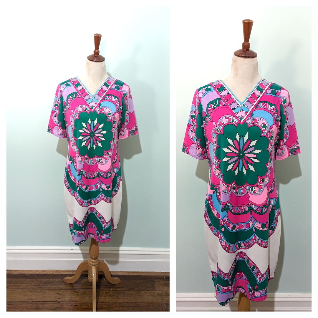 Vintage 60s 70s Pucci Style Dress, 1960s Psychedelic Print Sift Dress ...