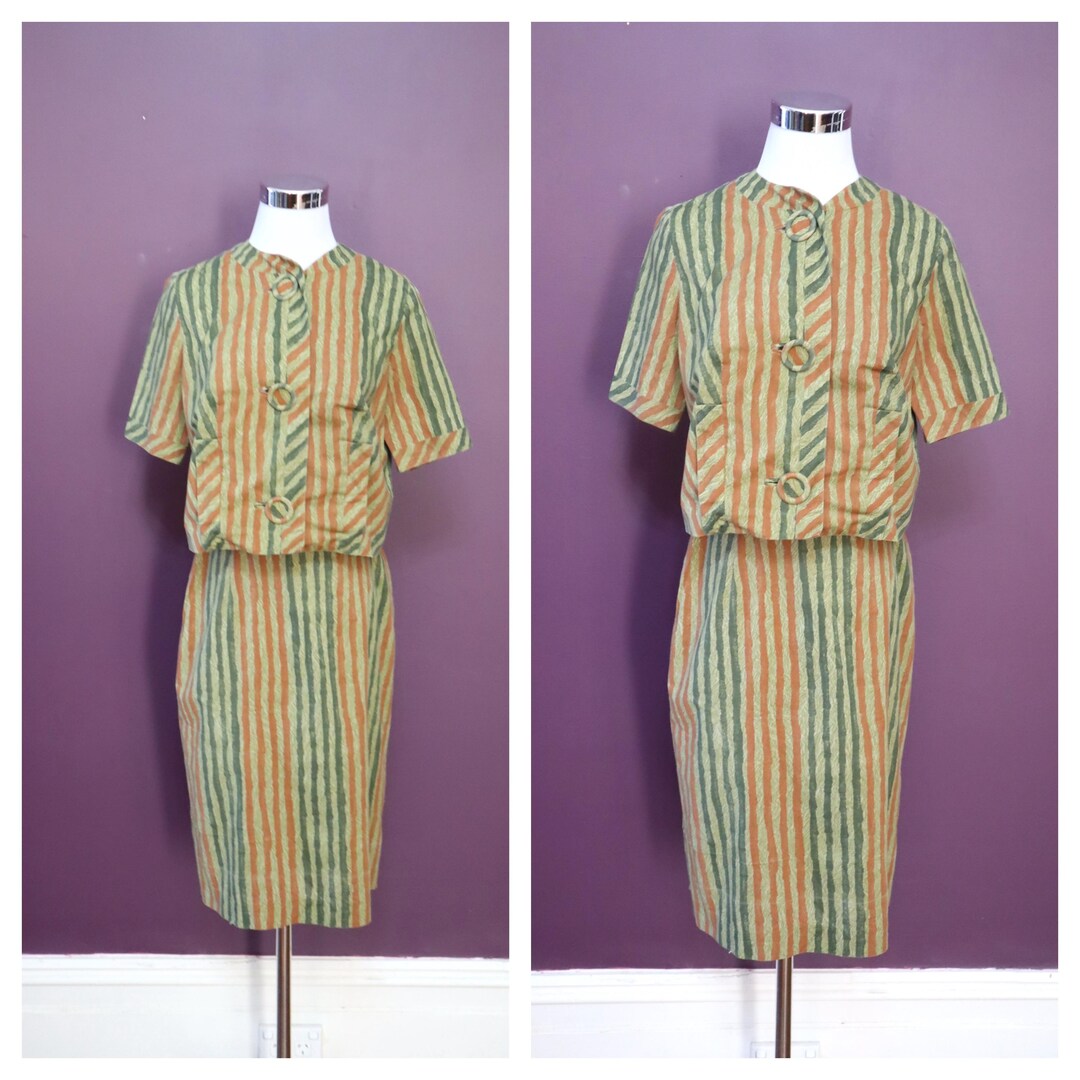 Vintage 1960s Stripe Suit, 60s Green Stipe Suit, Box Jacket Summer ...