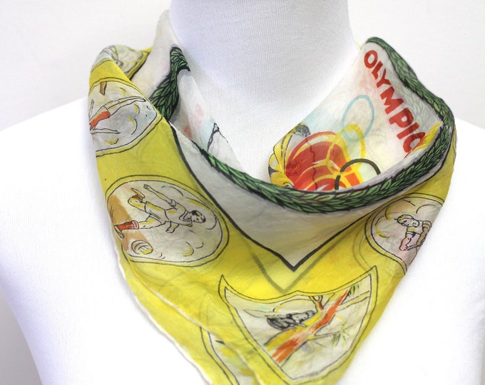 Vintage Olympics 1950s Silk Scarf , 50s Melbourne Olympic Games, 1956 ...
