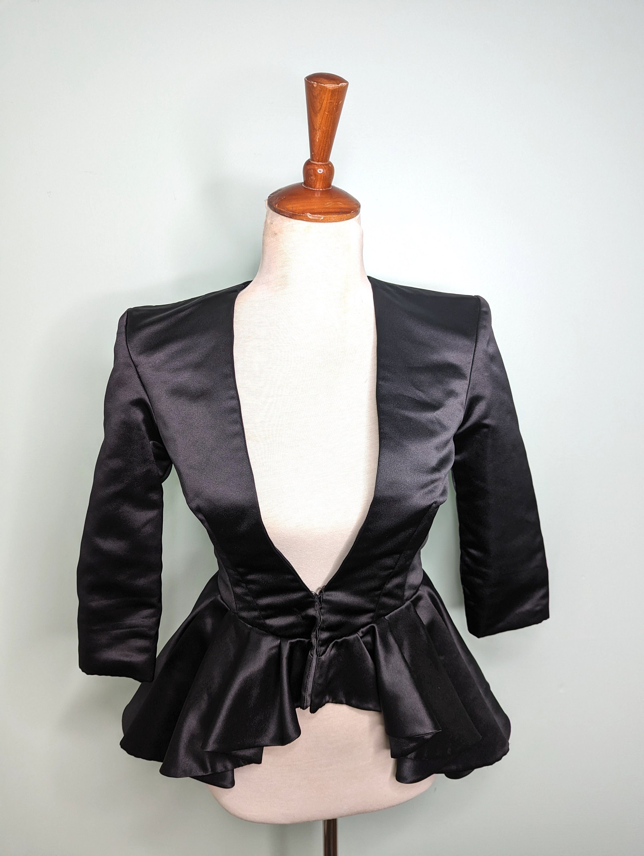 Vintage 1980s Black Satin Jacket, 1980s Corset Jacket, 1980s Peplum ...