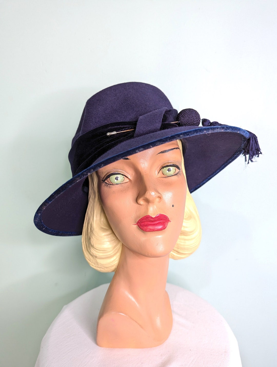 Vintage 1980s Hat , 80s Navy Felt Hat, Fredrick Fox Hat, Fur Felt Hat ...