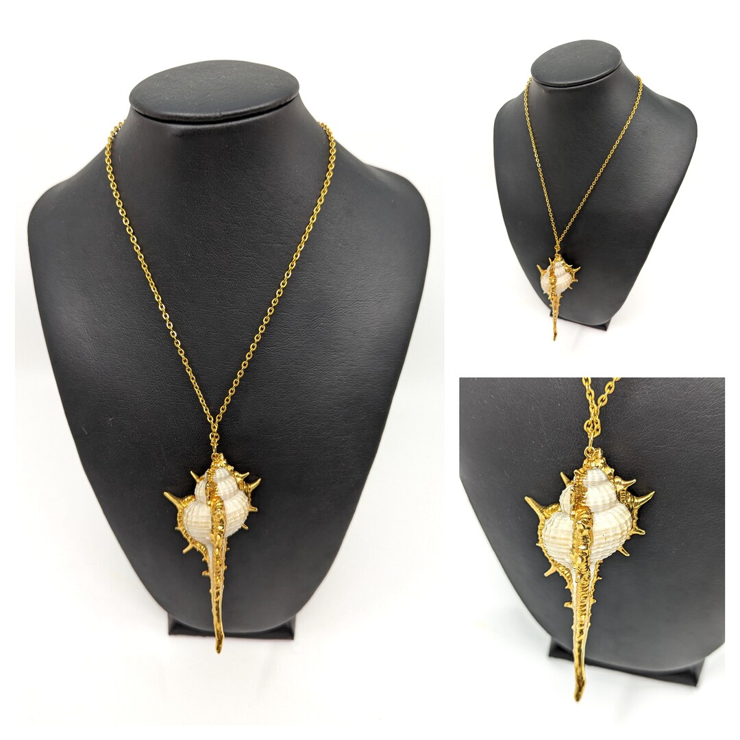 Vintage 1970s Shell Pendant , 70s Shell Necklace , 1970s Gold Plated ...