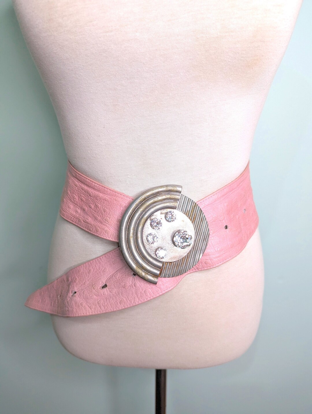 Vintage 1980s Pink Leather Belt, 80s Metal Buckle Belt, 80s New Wave ...