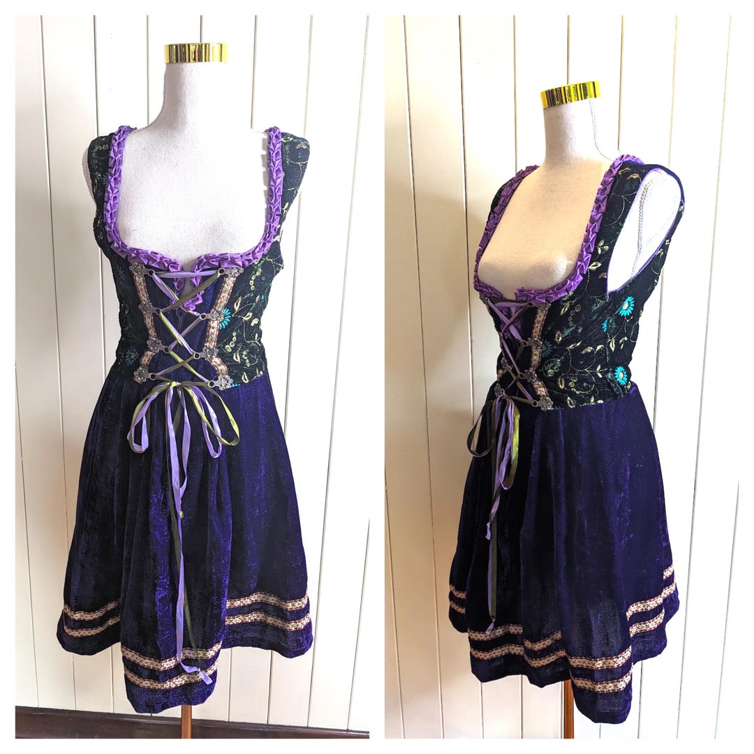 Vintage 1970s 1980s Purple Velvet Dirndl Dress: Embroidered Folk Floral ...