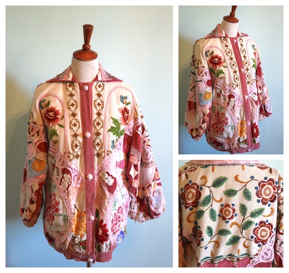 Vintage 1980s Pink Patchwork Jacket, 80s Designer Art… - Gem