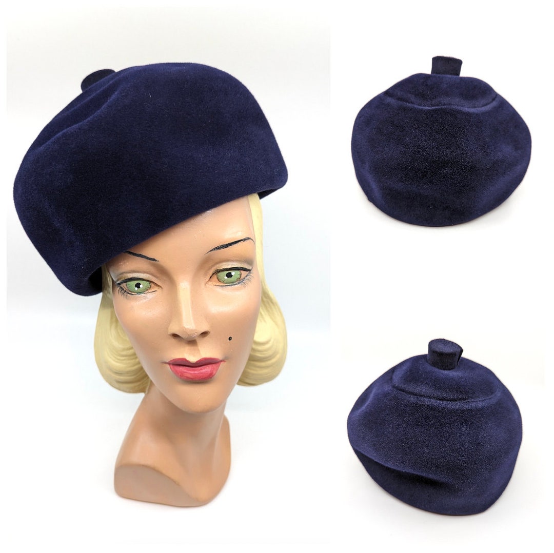 Vintage 60s Beret 1960s Navy Wool Beret 60s French Beret Vintage ...