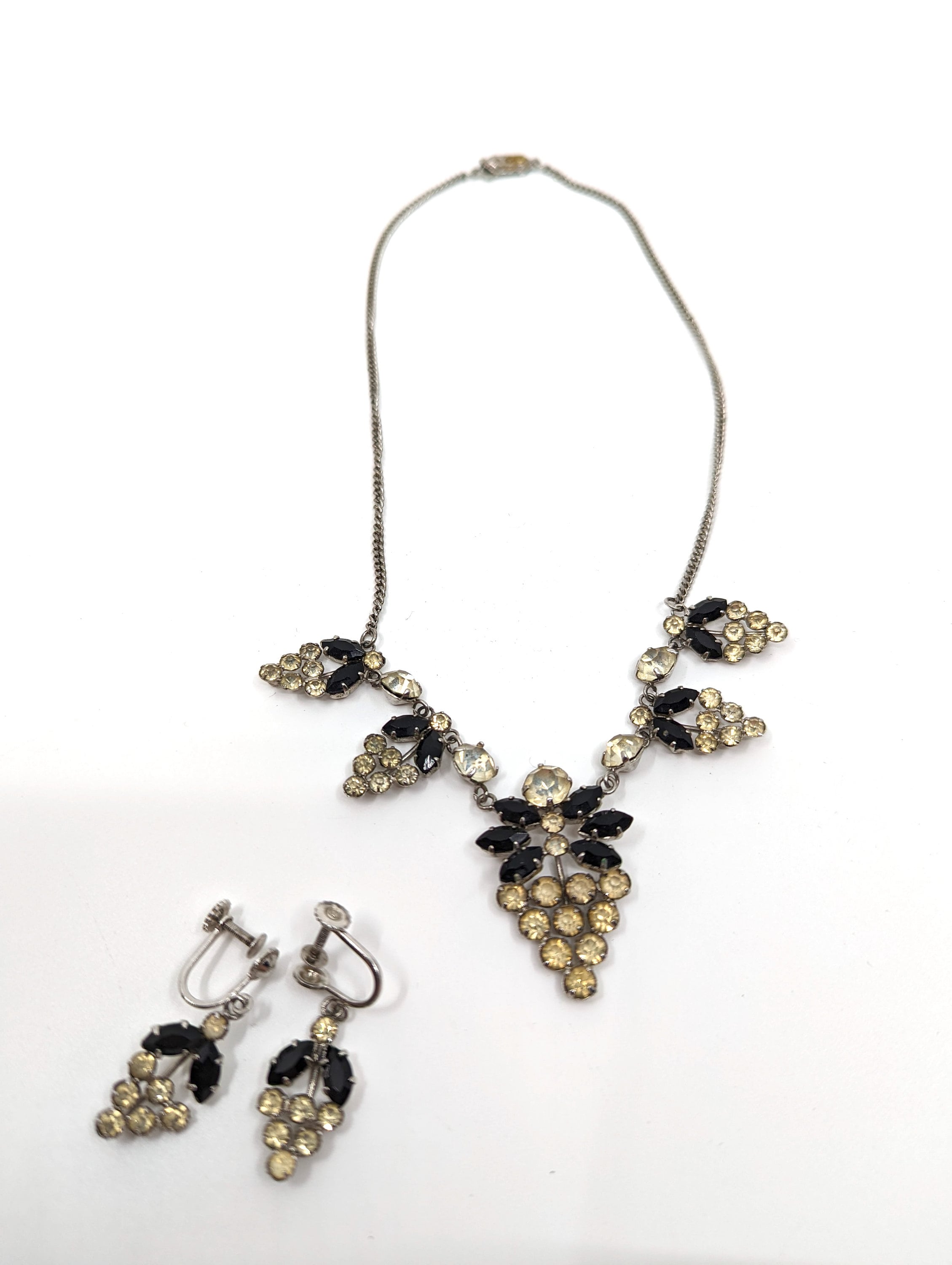 Vintage 1930s Necklace, 1930s Art Deco Rhinestone Necklace & Earrings Set , Vintage 1920s ...