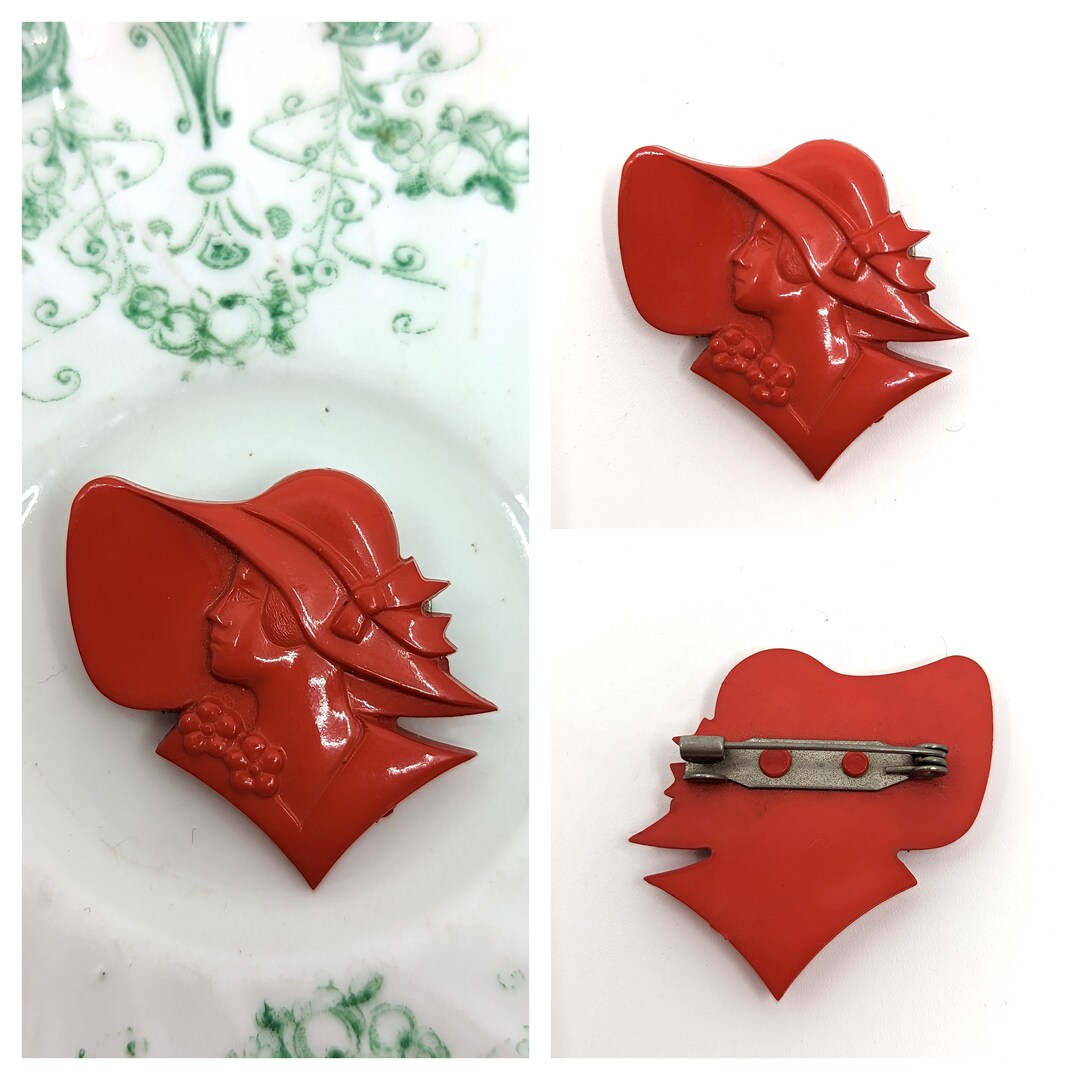 Vintage 1970s Brooch, 1970s Hat Brooch 1920s Art Deco Style Lady, 1970s ...