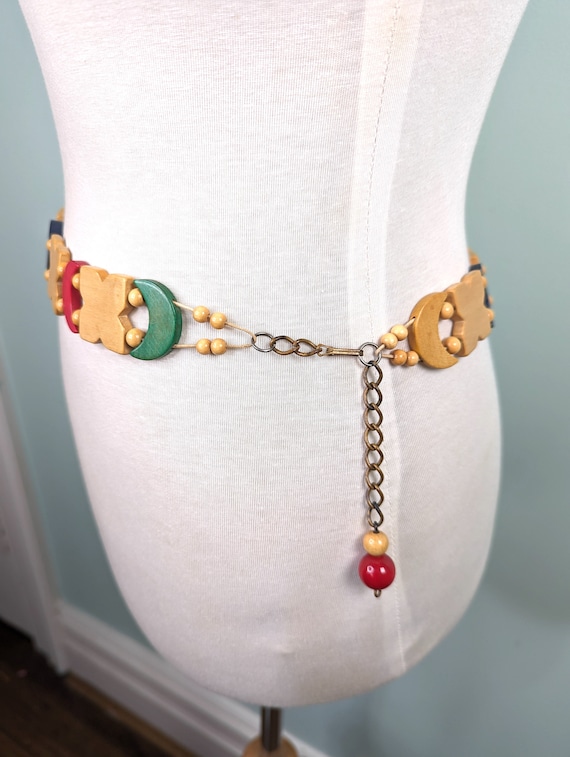 Vintage 1930s 1940s Belt, 1930s Wooden Chain Elastic… - Gem