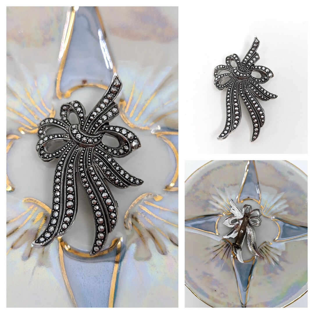 Broche vintage des années 40 50, broche en argent marcassite des années ...
