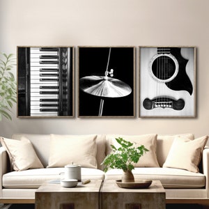 Music Art, Set of 3 Music Prints, Black and White Photography, Guitar ...