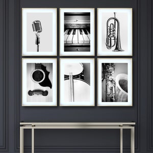 Music Art, Black and White Photography, Print Set of 6, Vintage ...