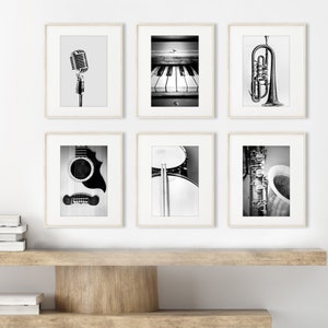 Music Art, Black and White Photography, Print Set of 6, Vintage ...