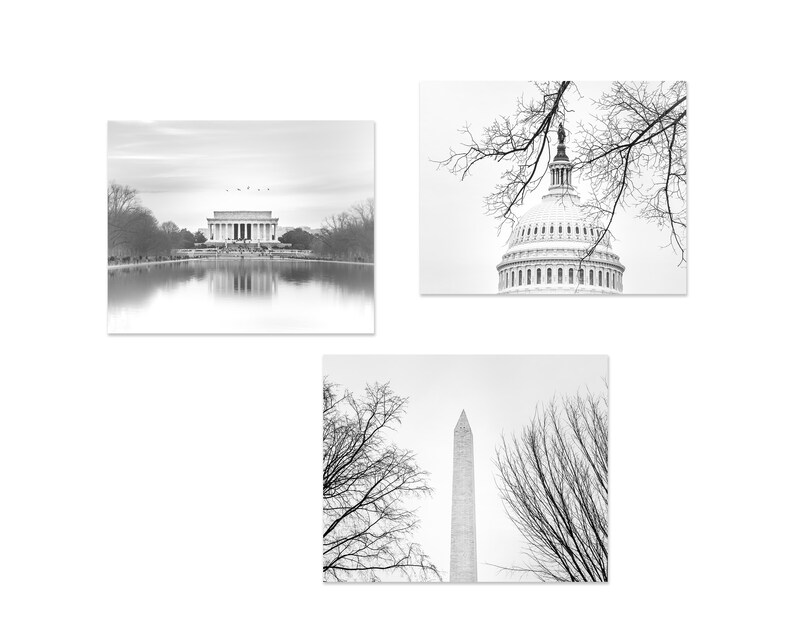 Washington DC Photography Set of 3 Black and White Art Print - Etsy