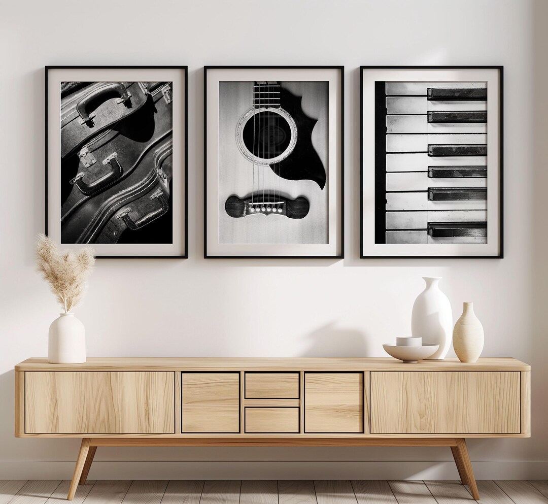 Music Art, Guitar Prints, Set of 3, Black and White, Music Print Set ...