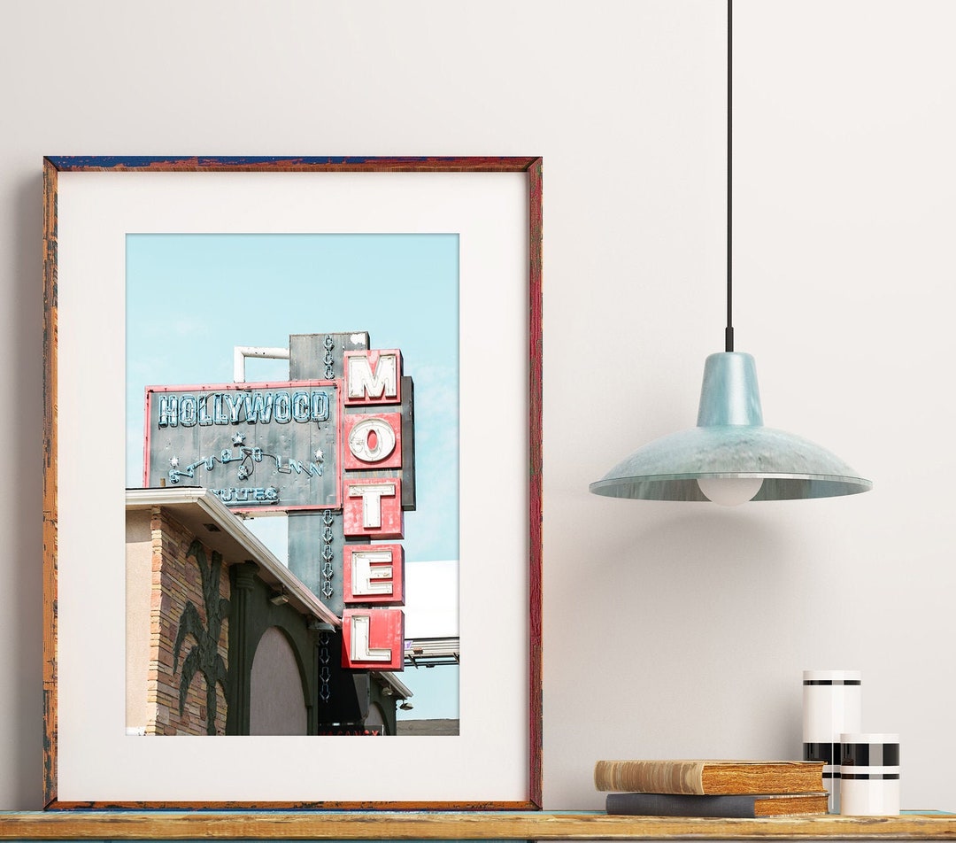 Los Angeles Art Print Hollywood Motel Sign Art Neon Sign - Etsy