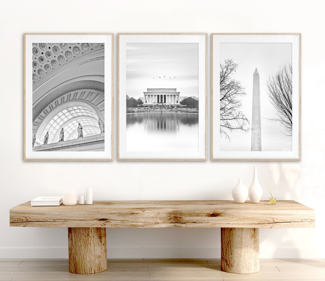 Washington DC Photography Set of 3, Black and White Art Print Set ...