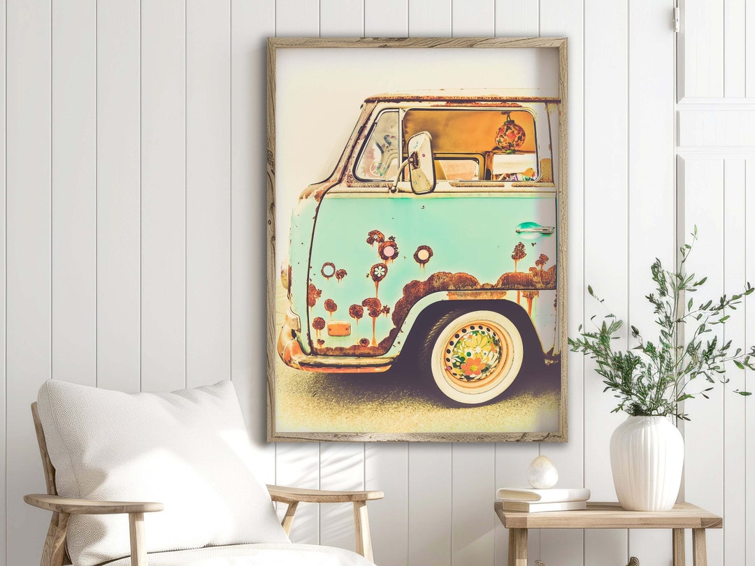 VW Bus, Vintage Bus Print Retro Van Art Old Car Photography Dopamine ...