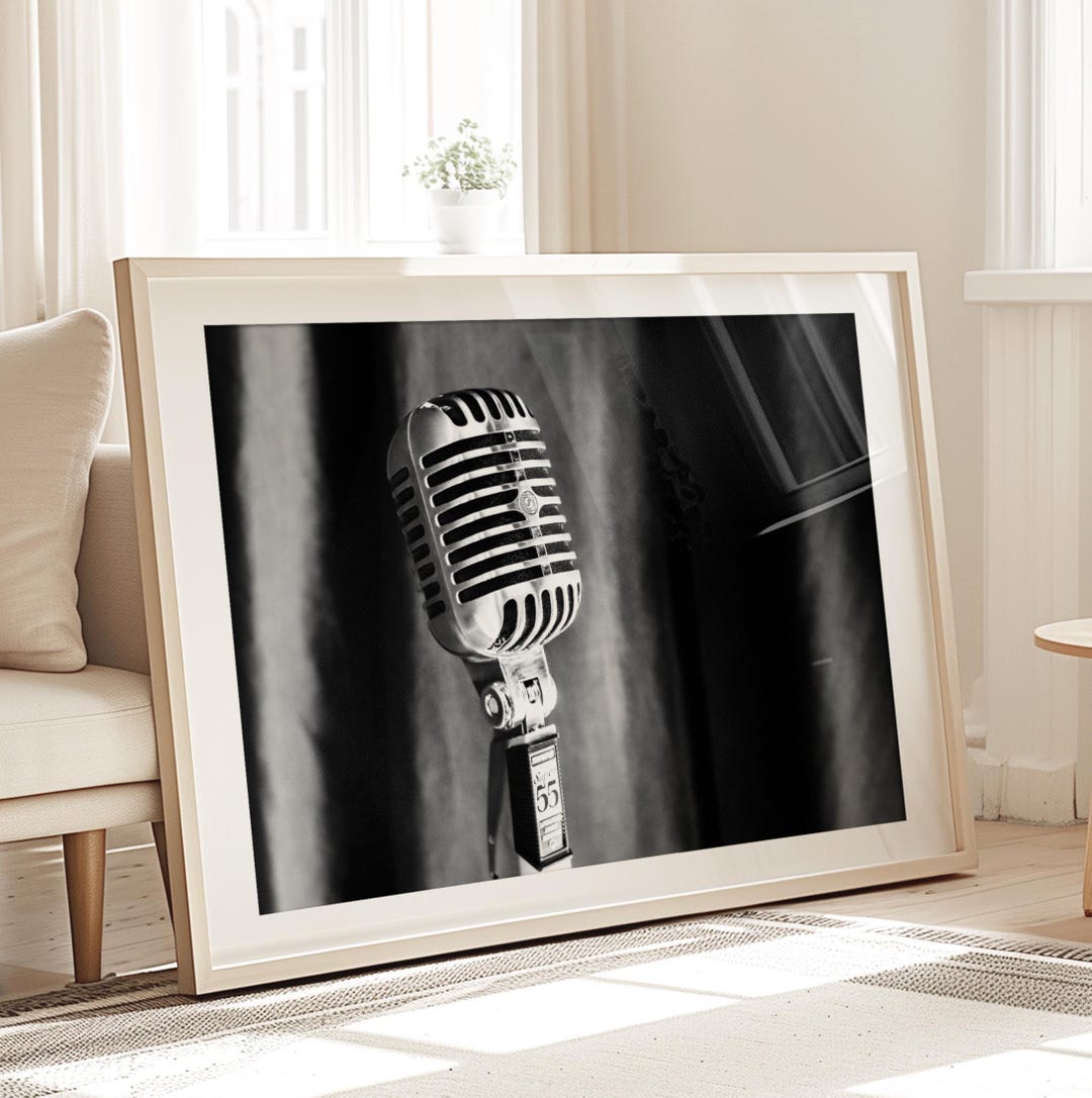 Microphone Art, Music Print, Black and White Photography, Music Art ...