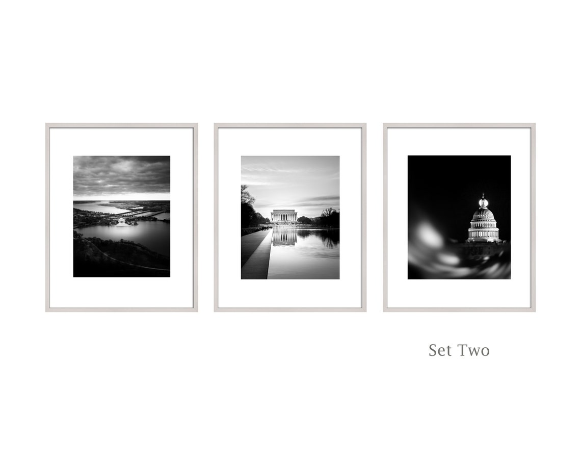 Washington DC Photography Print Set of 3 Black and White Art | Etsy