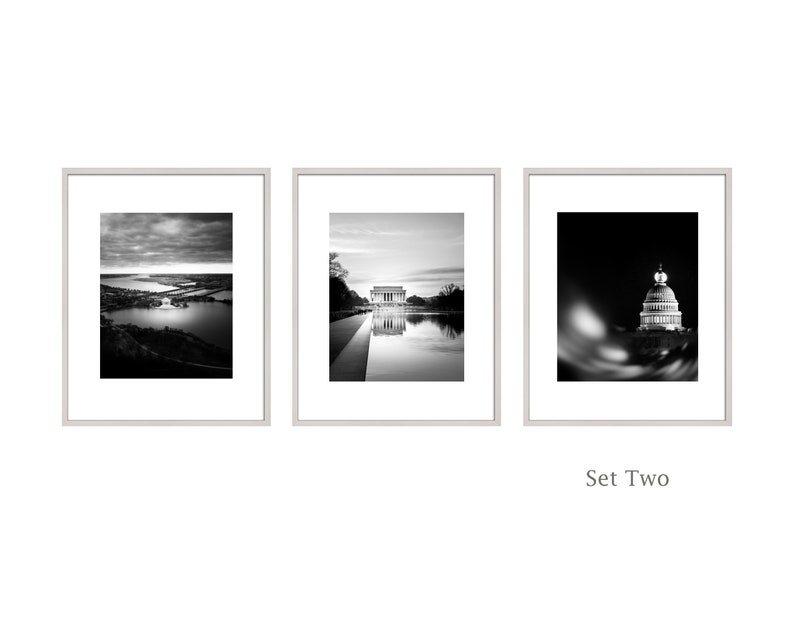 Washington DC Photography Print Set of 3 Black and White Art | Etsy