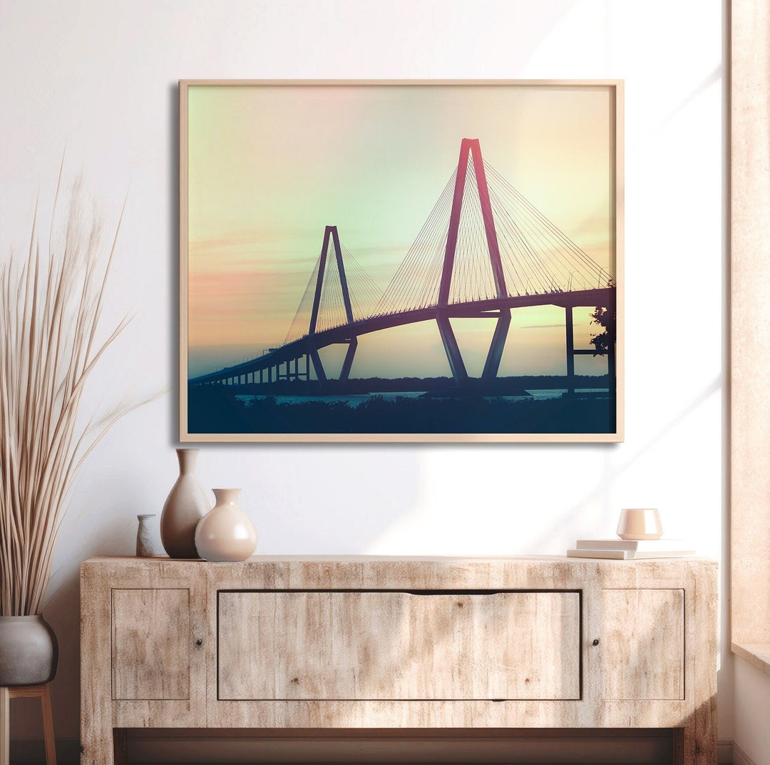 Charleston Art, Ravenel Bridge, Sunset Print, Bridge Art, Charleston ...