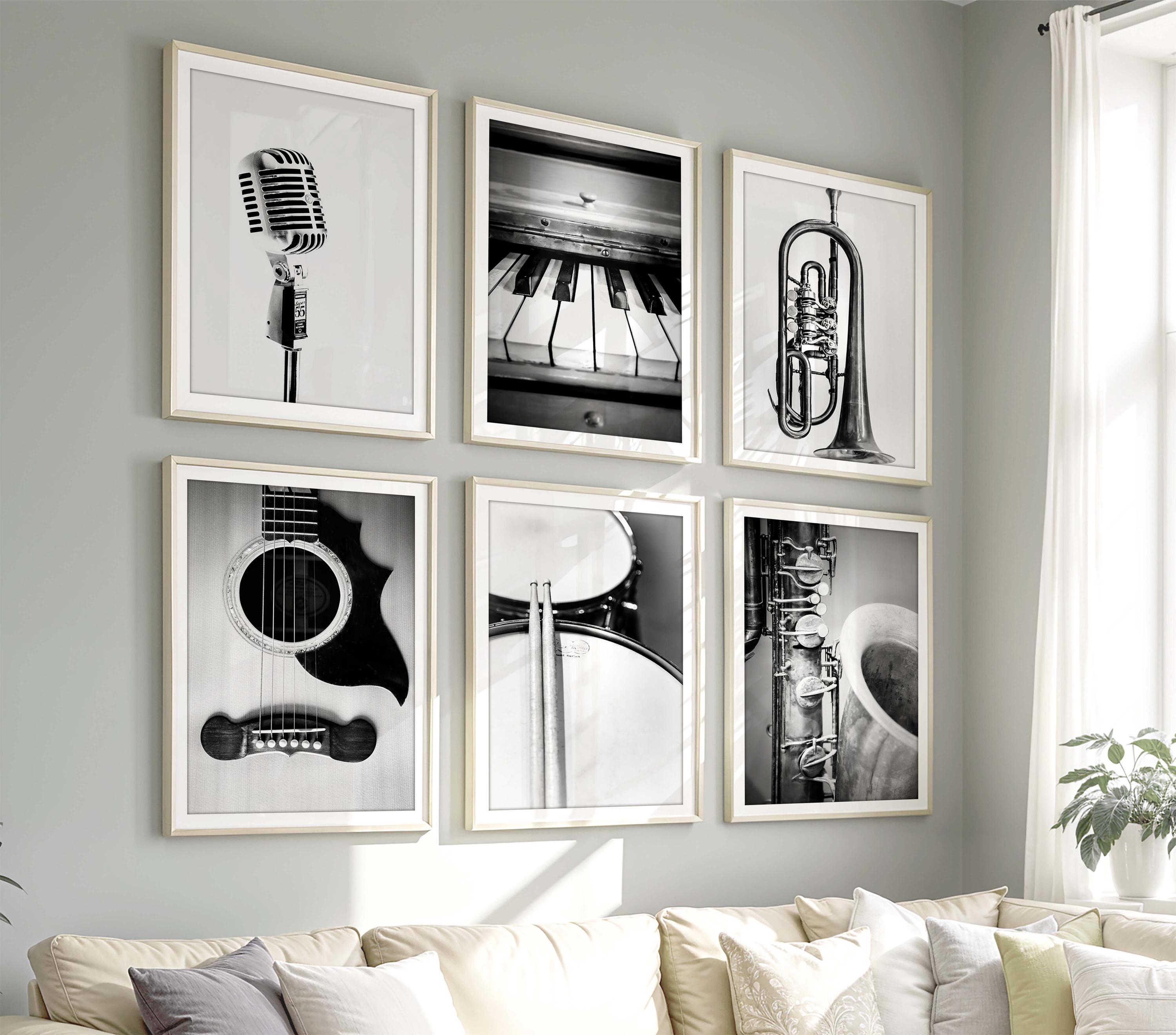Music Art, Black and White Photography, Print Set of 6, Vintage ...