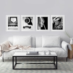 Music Art, Black and White Photography Print Set of 4, Music Print Set ...