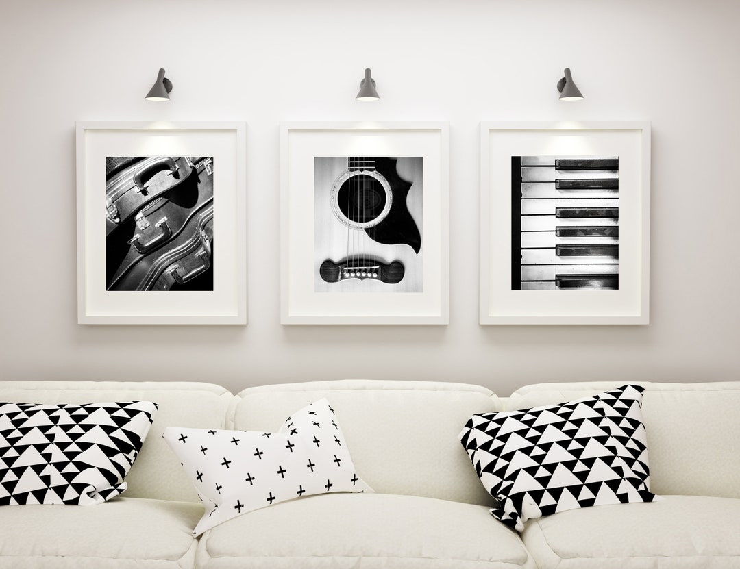 Music Art, Guitar Prints, Set of 3, Black and White, Music Print Set ...