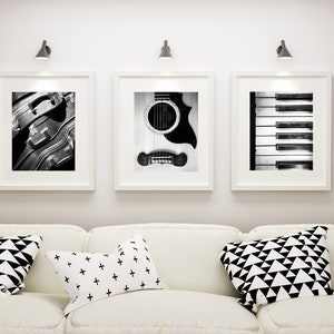 Music Art, Guitar Prints, Set of 3, Black and White, Music Print Set ...