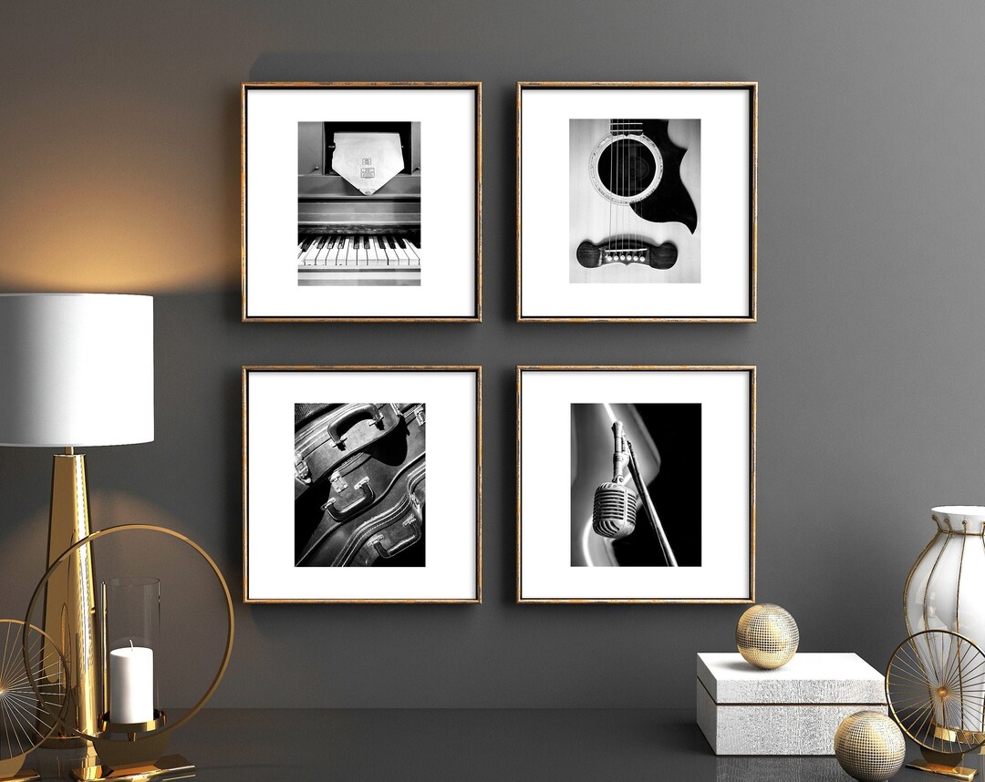 Music Art, Black and White Photography Print Set of 4, Music Print Set ...