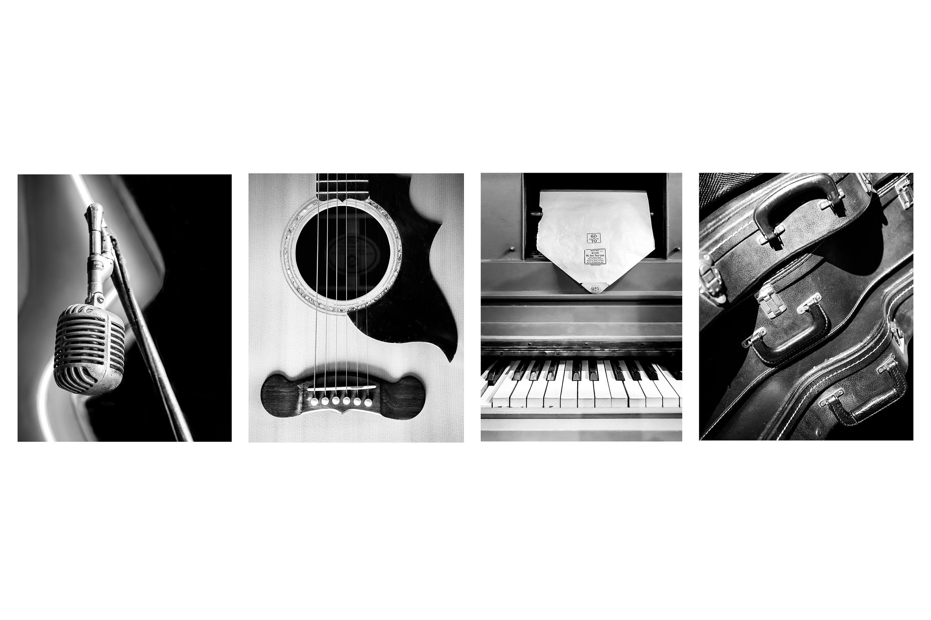 Music Art, Black and White Photography Print Set of 4, Music Print Set ...