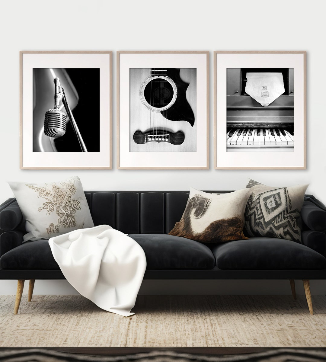 Music Art, Black and White Photography Print Set of 3, Music Print Set ...