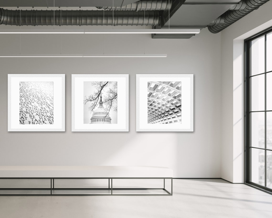 Washington DC Art Print Set of 3 Black and White | Etsy