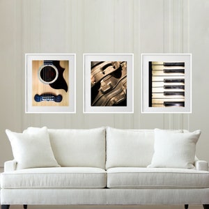 Music Art, Guitar Prints, Set of 3, Black and White, Music Print Set ...