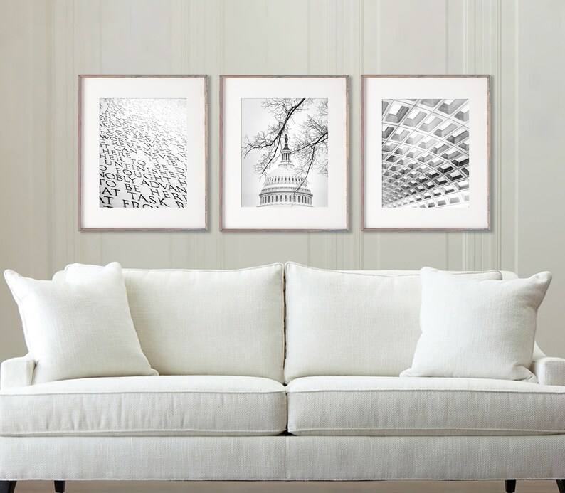 Washington DC Art Print Set of 3 Black and White | Etsy