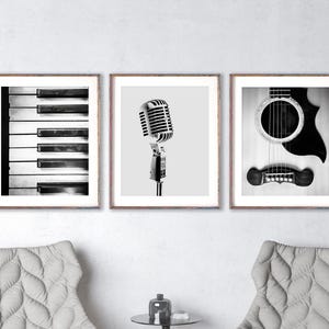 Music Art, Set of 3 Music Prints, Black and White Photography, Guitar ...