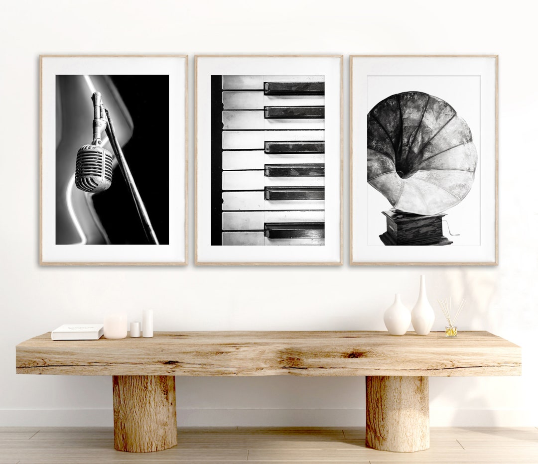Music Art, Set of 3 Music Prints, Black and White Photography, Piano ...
