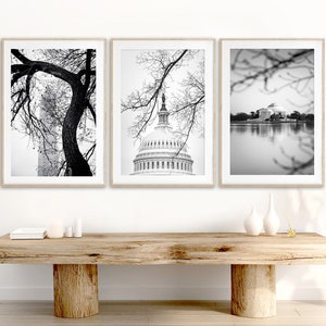 Washington DC Photography Set of 3, Black and White Art Print Set ...