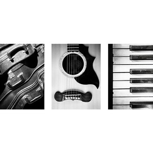 Music Art, Guitar Prints, Set of 3, Black and White, Music Print Set ...